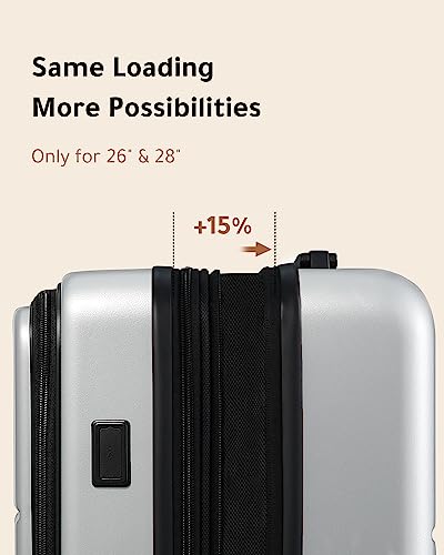 LUGGEX Silver 26 Inch Luggage with Spinner Wheels, Expandable PC Hard Shell Checked Suitcase with Front Opening, Lightweight