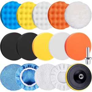 siquk 16 pieces 5 inch buffing pads foam polishing pad kit polisher pads bonnets wax buffer polish pads car buffer attachment for drill