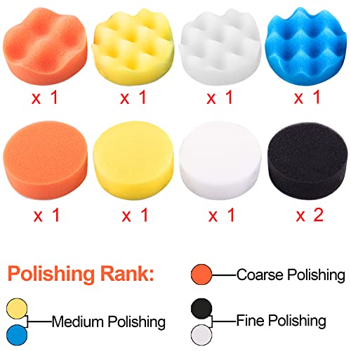 SIQUK 16 Pieces 3 Inch Buffing Pads Foam Polishing Pad Kit Polisher Pads Bonnets Wax Buffer Polish Pads Car Buffer Attachment for Drill