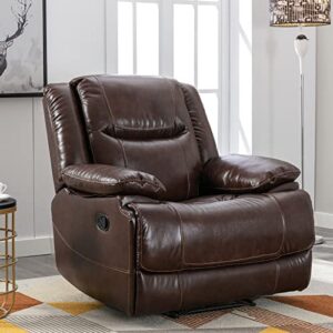 ANJHOME Genuine Leather Recliner, Manual Overstuffed Reclining Chair with Comfy Back and Arms Single Sofa for Living Room