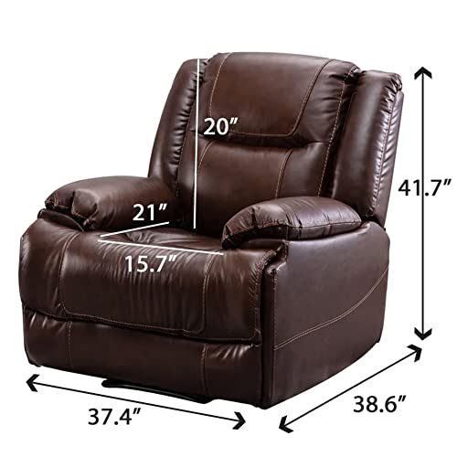 ANJHOME Genuine Leather Recliner, Manual Overstuffed Reclining Chair with Comfy Back and Arms Single Sofa for Living Room