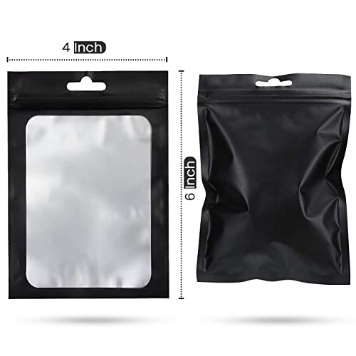 STRATUS88 400 Pack Resealable Mylar Bags - Food Storage Bags - |4 X 6 Inch Size Smell Proof Bag Transparent Front Window Packaging Matte Black Baggies for Small Kitchen Organization