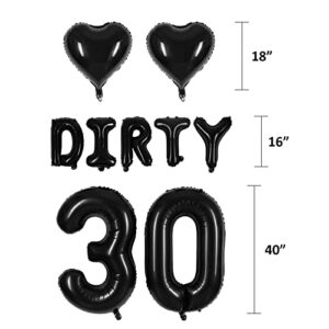 30th Birthday Decorations Set - Happy 30th Birthday Decorations with Happy Birthday Banner, Black Foil Curtains, Dirty 30 Balloons Kit, Black Cake Topper - 30 Birthday Decorations for Men