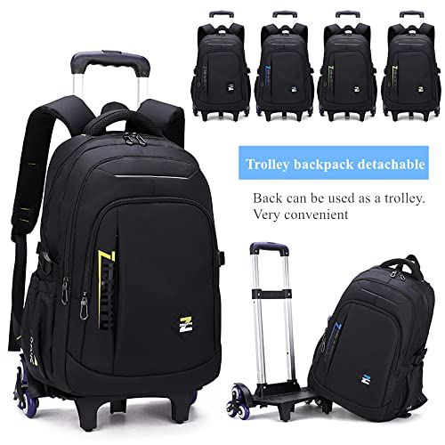 YJMKOI Black Rolling Backpack for Boys Elementary Trolley Bookbag Middle school Bag with Wheels