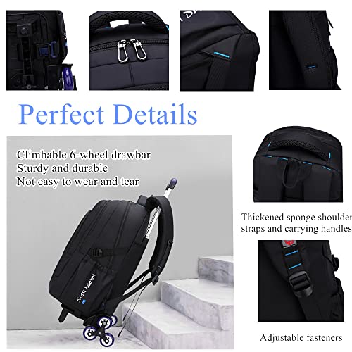 YJMKOI Black Rolling Backpack for Boys Elementary Trolley Bookbag Middle school Bag with Wheels