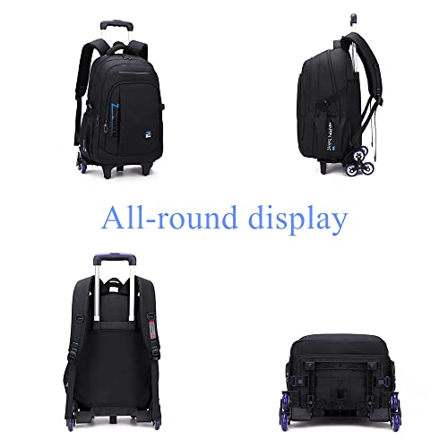 YJMKOI Black Rolling Backpack for Boys Elementary Trolley Bookbag Middle school Bag with Wheels