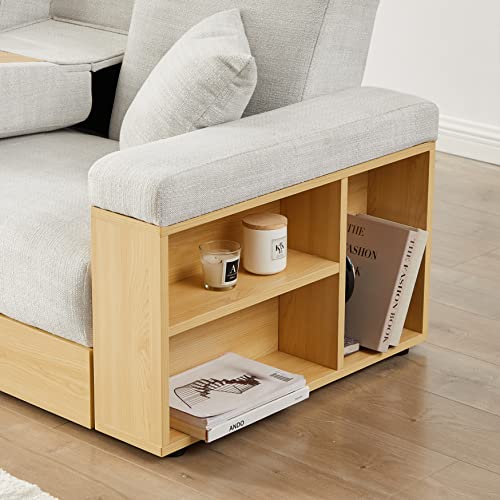 HomSof Multi-Functional Sofa Sleeper Ottoman Pull Out Drawer, Fold Out Couch Bed with Side Two-Tier Storage Rack, Light Gray