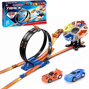 race car track set, two-player competitive car race track toys for kids, 2 high speed race cars, 360° loop track car toys for boy girls christmas birthday gift (b race car set)