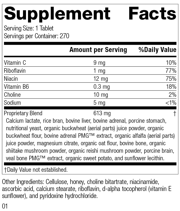 Standard Process Drenamin - Whole Food Antioxidant, Adrenal Support and Immune Support with Shitake, Alfalfa, Rice Bran, Riboflavin, Calcium Lactate, Choline - 270 Tablets