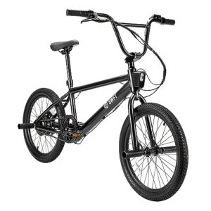 swft electric bmx bike- 35mi operating range, 20mph, 20” performance wheels, front & back pegs, lcd-display, adult e bike- black