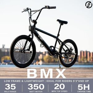 SWFT Electric BMX Bike- 35mi Operating Range, 20mph, 20” Performance Wheels, Front & Back Pegs, LCD-Display, Adult E Bike- Black