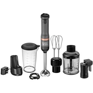 black+decker kitchen wand cordless immersion blender, 4 in 1 multi tool set, hand blender with charging dock, grey (bckm1014k01)