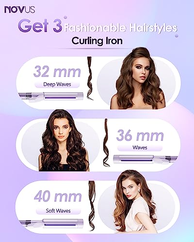 NOVUS 1.5 Inch Curling Wand, Adjustable Tightness Curling Iron, Negative Ions Hair Curler, Large Barrel Curling Iron, Dual Voltage Bionic Curling Iron, Curling Iron for Long Hair, Hair Curlers Iron