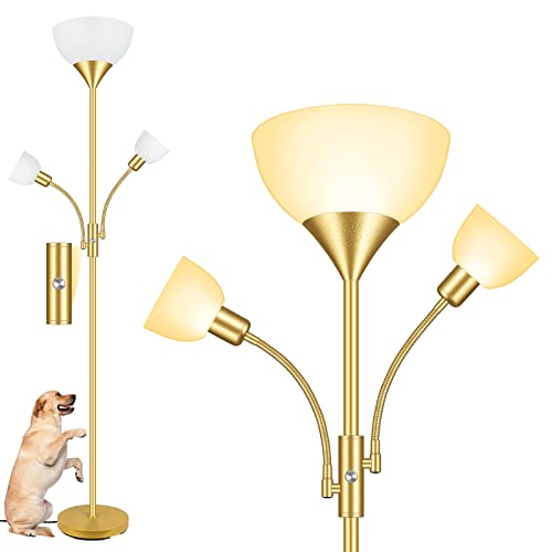 Gold Floor Lamps for Living Room, Bright Standing Lamp, 70.5" Tall Pole Lamp with 3 Lights, Modern Torchiere Tree Floor Lamp, Rotate Switch, 2700K LED Beads, 50,000hrs Lifespan,Corner Lamp for Bedroom