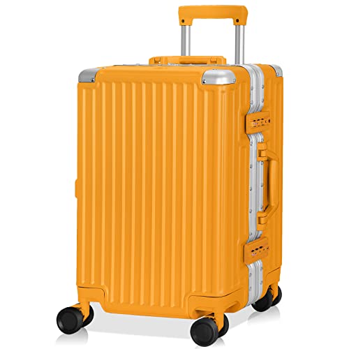 AnyZip Carry On Luggage Aluminium Frame Suitcase PC ABS Hard Shell TSA Lock No Zipper 20In Orange