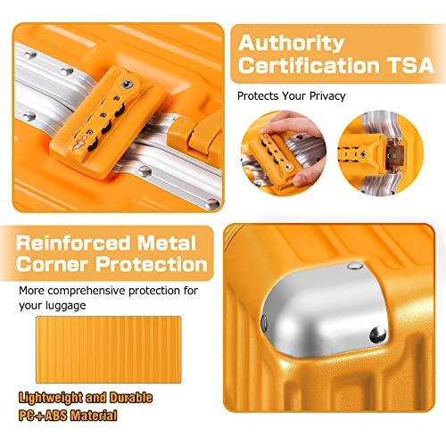 AnyZip Carry On Luggage Aluminium Frame Suitcase PC ABS Hard Shell TSA Lock No Zipper 20In Orange