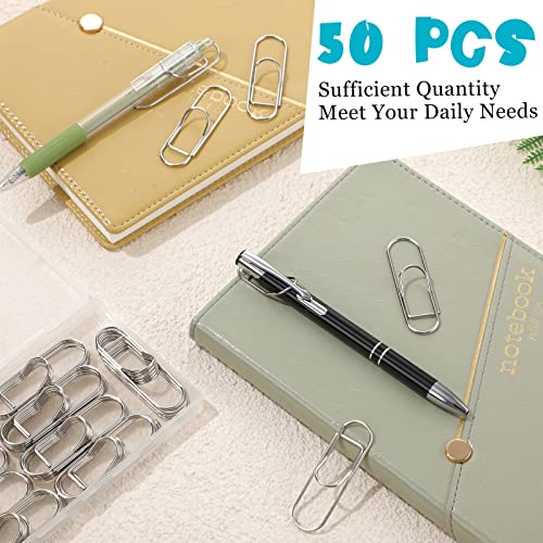 Crtiin 50 Pieces Metal Pen Clip Holder for Notebooks Stainless Steel Pen Clip for Paper Books Journals Clipboards for Office School (Silver)