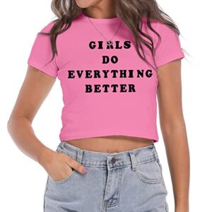 BINTEHGS Aesthetic Cute Baby Tees for Teen Girls Letter Graphic Print Crop Top Y2k Cropped Tee for Women Short Sleeve T Shirt (Pink,M,Medium)