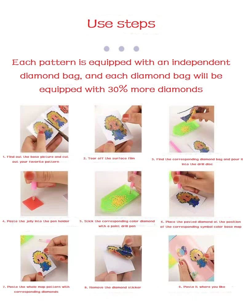 24pc 5D Diamond Painting Kits for Kids, DIY Animals Diamond Painting Stickers, Handmade Digital Diamond Arts Craft Mosaic Stickers, Suitable for Children Aged 4-12(B-Animation)