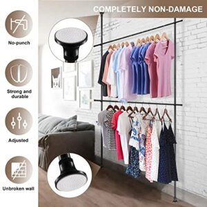 Closet Organizer Clothes Rack, Heavy Duty 2-Tier Adjustable Free Standing Laundry Drying Garment Rack, Floor to Ceiling Clothing Hanger Tension Rod Closet System Wardrobe Storage Matt Black