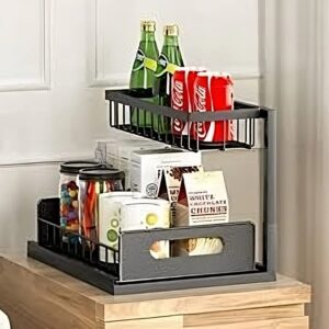 Kitchen and Bath Under Sink Organizer, Heavy Duty Metal Under Sink Organizer, Cabinet Organizer, Under Sink Organizer Kitchen and Under Sink Bathroom Organizer and Storage -Black