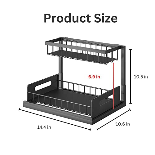 Kitchen and Bath Under Sink Organizer, Heavy Duty Metal Under Sink Organizer, Cabinet Organizer, Under Sink Organizer Kitchen and Under Sink Bathroom Organizer and Storage -Black