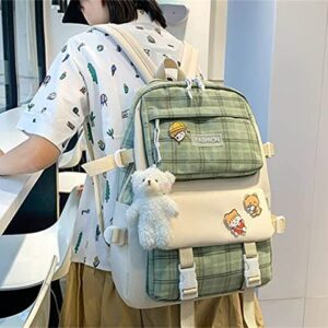 SAMAHBOE Kawaii Backpack set 5 Pcs School Backpack Cute Aesthetic Backpack Set Aesthetic School Bags Cute Bookbag with Badge& Plush Pendan,Shoulder Bag,Pencil Box,Tote Bag,Small Bag