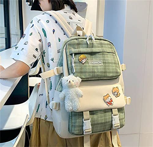 SAMAHBOE Kawaii Backpack set 5 Pcs School Backpack Cute Aesthetic Backpack Set Aesthetic School Bags Cute Bookbag with Badge& Plush Pendan,Shoulder Bag,Pencil Box,Tote Bag,Small Bag