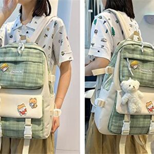 SAMAHBOE Kawaii Backpack set 5 Pcs School Backpack Cute Aesthetic Backpack Set Aesthetic School Bags Cute Bookbag with Badge& Plush Pendan,Shoulder Bag,Pencil Box,Tote Bag,Small Bag