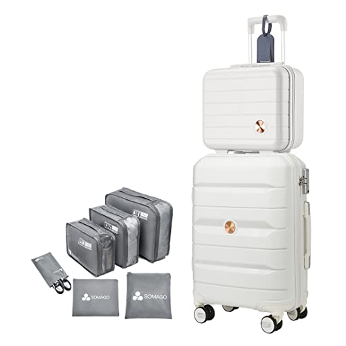 Somago Hardside Spinner Carry On Suitcase Lightweight Luggage Sets with TSA Lock (Creamy White, 14/20)