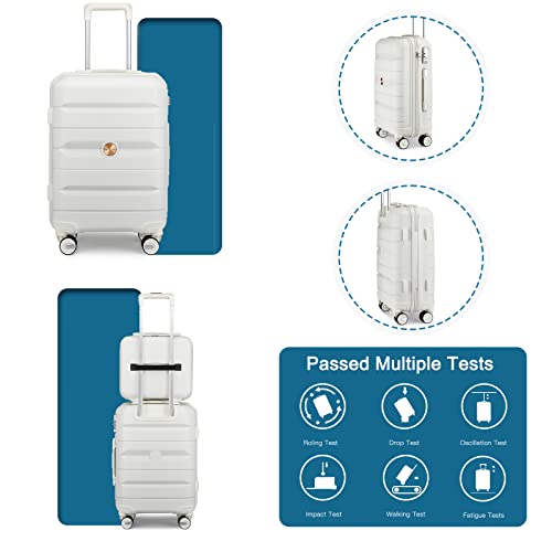 Somago Hardside Spinner Carry On Suitcase Lightweight Luggage Sets with TSA Lock (Creamy White, 14/20)