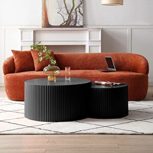 kevinplus Black Modern Nesting Coffee Table Set of 2 Round Side Table End Table for Living Room, Wood Circle Drum Coffee Table Contemporary Living Room End Table, Matte Black