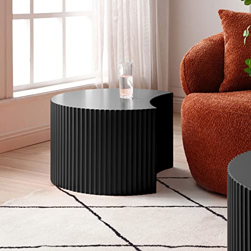 kevinplus Black Modern Nesting Coffee Table Set of 2 Round Side Table End Table for Living Room, Wood Circle Drum Coffee Table Contemporary Living Room End Table, Matte Black