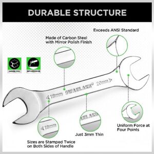 SWANLAKE 10Pcs Super-Thin Open End Wrench Set, CR-V Steel, Metric Size 5.5, 7, 8, 9, 10, 11, 12, 13, 14, 15, 16, 17, 18, 19, 20, 21, 22, 23, 24, 27mm Slim Spanner Wrench Set with Pouch(10pcs METRIC)