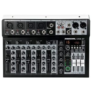 6 channel audio interface sound board mixing console 16-bit dsp dj mixer audio reverb effect +48v phantom bluetooth studio audio mixer for karaoke studio streaming recording