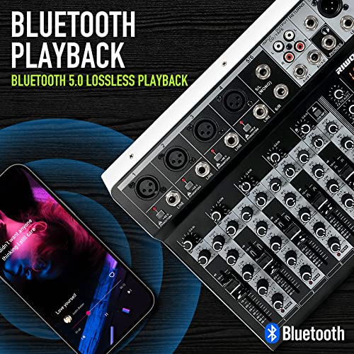 6 Channel Audio Interface Sound Board Mixing Console 16-Bit DSP DJ Mixer Audio Reverb Effect +48V Phantom Bluetooth Studio Audio Mixer For Karaoke Studio Streaming Recording