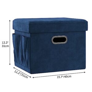 YITAHOME Foldable Storage Ottomans– Velvet Tufted Ottomans with Lid, Multipurpose Organizers for Bedroom, Living Room, Dorm or RV (Set of 2, Blue)