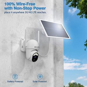 SOLIOM 3G/4G LTE Cellular Solar Security Cameras with SIM Card,Wireless Outdoor Battery Powered Camera Pan Tilt 355°View with 1080p Night Vision,No WiFi,Spotlight PIR Motion Sensor, S40