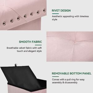 YITAHOME Velvet Tufted Storage Ottoman Bench with Stylish Rivets, for Bedroom Living Room Dressing Room for Multipurpose use (Set of 3, Pink)