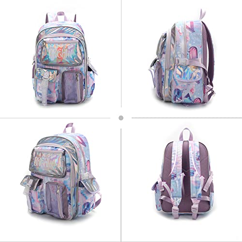 Robhomily 17 Inch Girls Backpack for Elementary School Multi Pocket Light Purple Backpack for Girls 8-10, Lightweight Kawaii Elementary School Backpack for Girls Waterproof