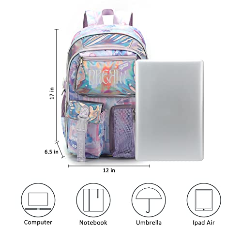 Robhomily 17 Inch Girls Backpack for Elementary School Multi Pocket Light Purple Backpack for Girls 8-10, Lightweight Kawaii Elementary School Backpack for Girls Waterproof