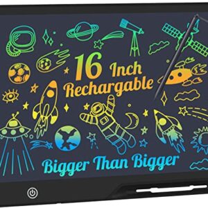 LCD Writing Tablet,16 Inch Colorful Screen Rechargeable Doodle Board Toddler Educational Toys for 3 4 5 6 Years Old Boys Girls Reusable Portable Drawing Tablet Christmas Toys Gifts for Kids (Black)