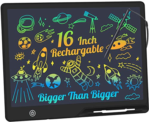 LCD Writing Tablet,16 Inch Colorful Screen Rechargeable Doodle Board Toddler Educational Toys for 3 4 5 6 Years Old Boys Girls Reusable Portable Drawing Tablet Christmas Toys Gifts for Kids (Black)