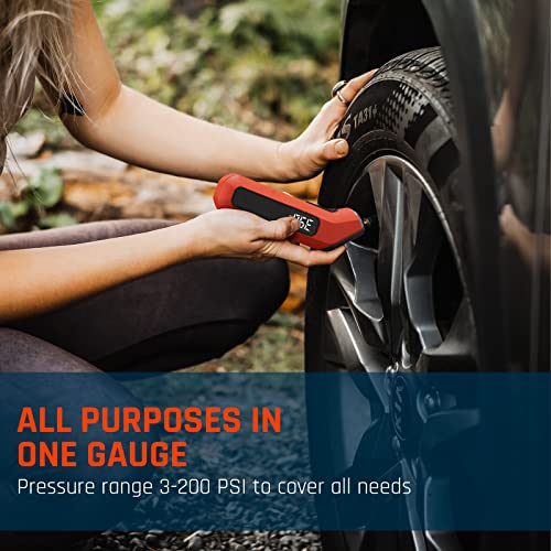 ETENWOLF Digital Tire Pressure Gauge 3-200 PSI, Industrial Tire Gauge Calibrated to ANSI B40.7 Grade 2A(±0.5%), Replaceable AAA Batteries with Presta Valve Adaptor (Vivid Orange)