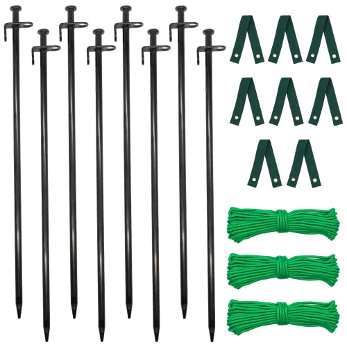 Heavy Duty Tree Stakes, 8 PCS 15.8" Tree Stake Kit, Tree Supports for Leaning Tree for Hurricane Protection. Include 8 PCS 15.8" Steel Tree Stakes, 8 PCS 15.8" Tree Straps 98.4 FT Rope