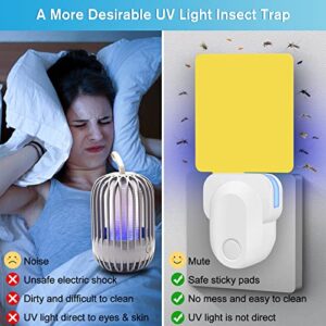 Flying Insect Trap Plug-In, 2023 Upgrade Mosquito Trap Gnat Killer Indoor, Safe Non-Toxic UV Light Attractant Indoor Plug-In Night Light Fly Trap with Sticky Pad for Flies, Gnats, Moths(1 Pack, White)