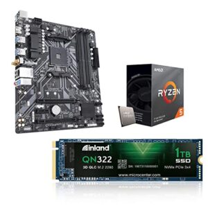 micro center amd ryzen 5 3600 6-core, 12-thread unlocked desktop processor bundle with gigabyte b450m ds3h wifi matx gaming motherboard and inland 1tb gen3 2280 nvme ssd