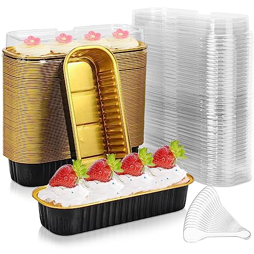 SGAOFIEE 100 Pack Mini Cake Pans With Lids, 6.8 Oz Mini Loaf Pans with Lids, Aluminum Foil Mini Cake Pans, Rectangle Baking Cups Muffin Tins, Disposable Bread Pan(100 Pack, 6.8oz)