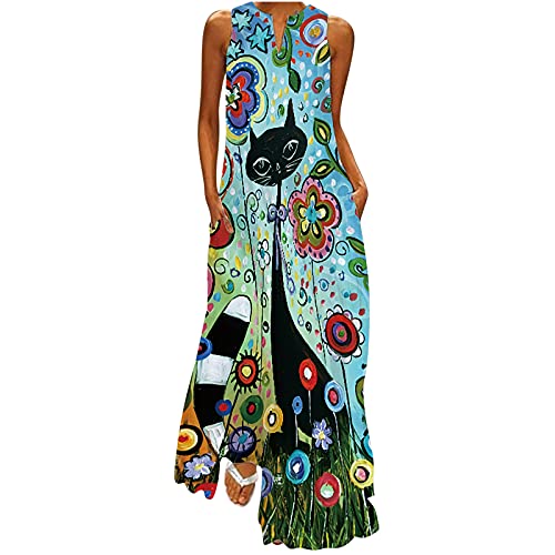 Maxi Dress for Women Summer,Women's Casual Loose Elegant Long Dress Sleeveless Split Beach Floral Dresses with Pockets,Womens Casual Dress