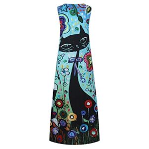 Maxi Dress for Women Summer,Women's Casual Loose Elegant Long Dress Sleeveless Split Beach Floral Dresses with Pockets,Womens Casual Dress